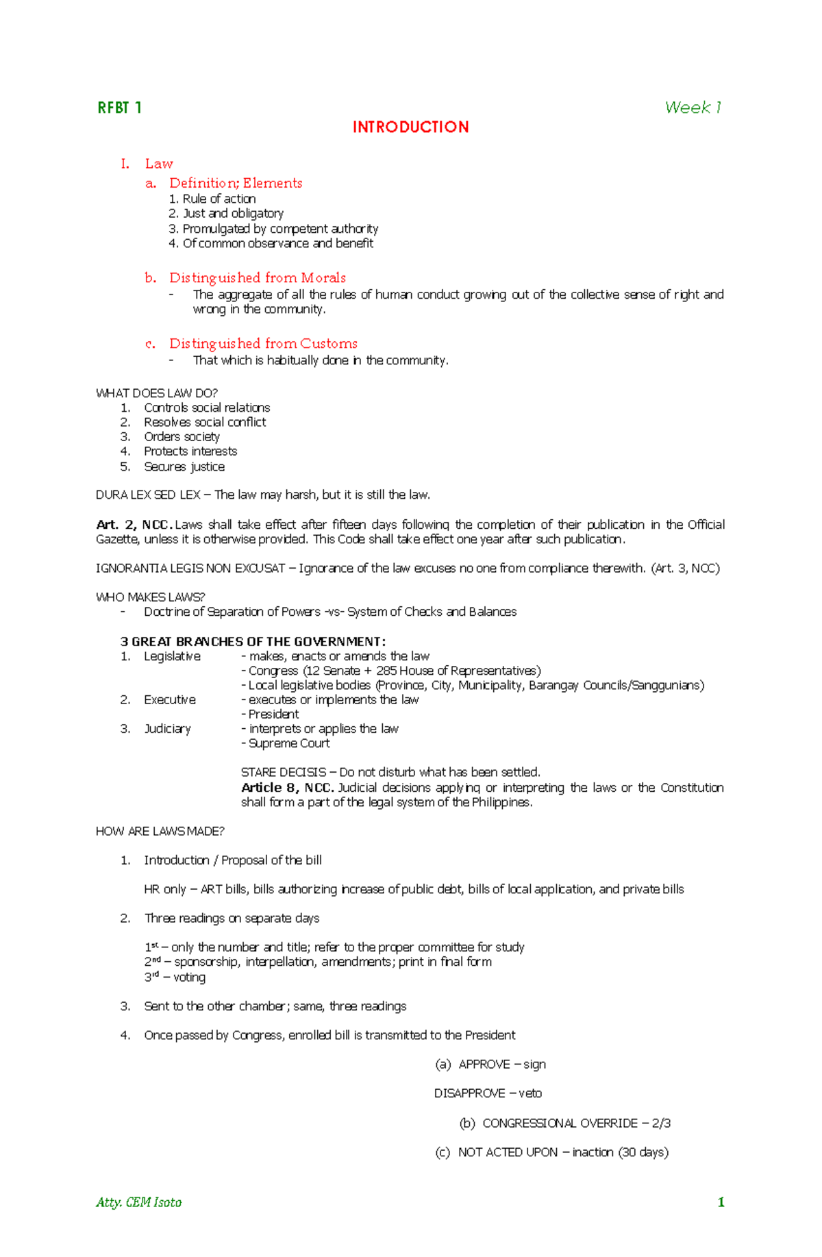 Rfbt 1 Week 1 Outline Based Handouts Warning Tt Undefined Function 32 Warning Tt