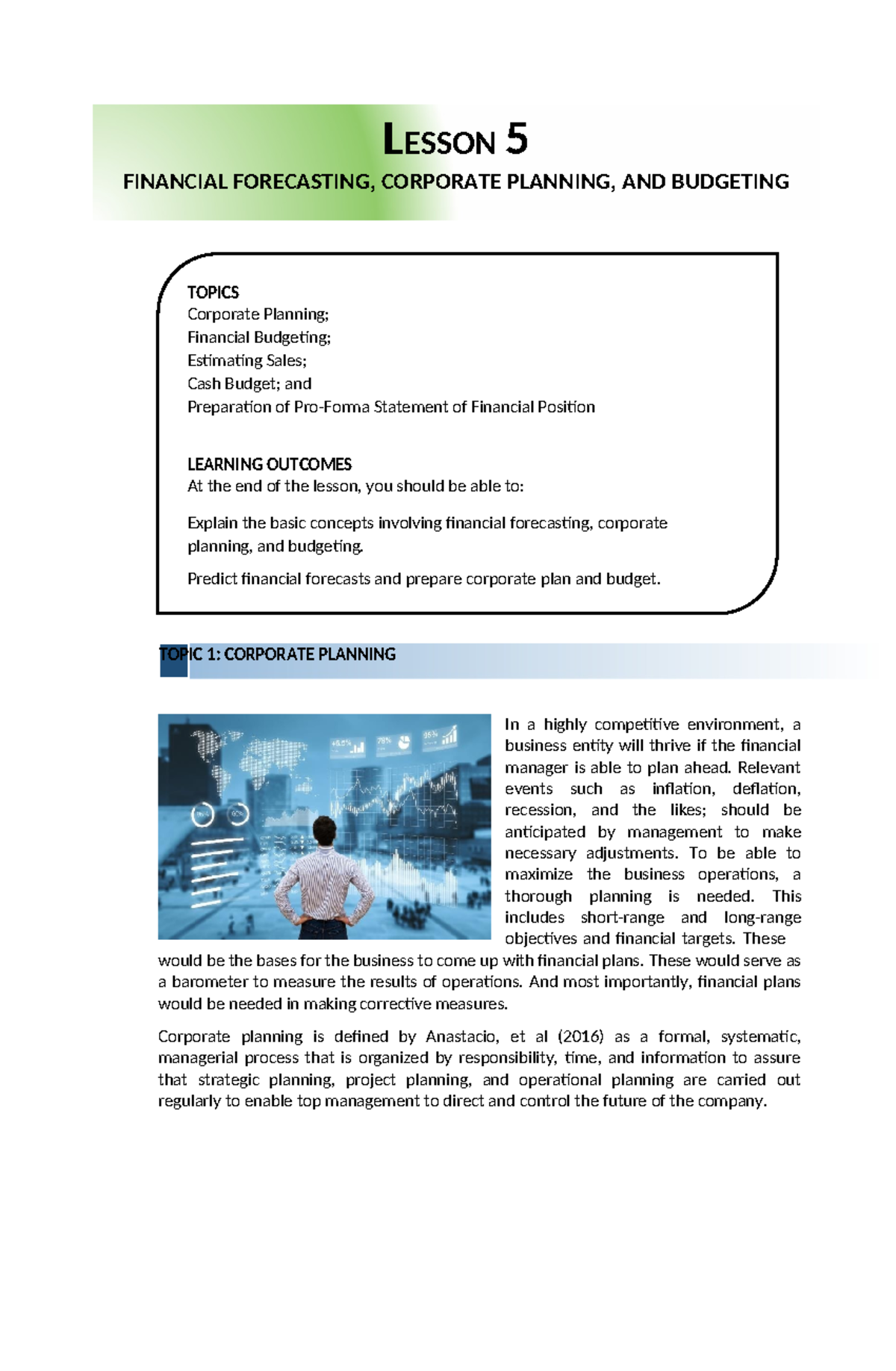 Module 2 Financial Management Chapter 5 - In a highly competitive ...