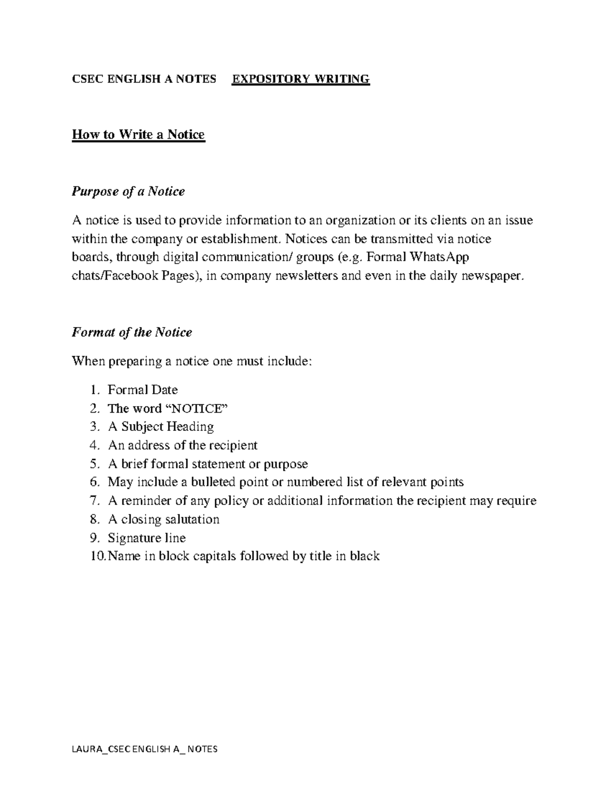 CSEC English A Notes Expository Writing - LAURA_CSEC ENGLISH A_ NOTES ...