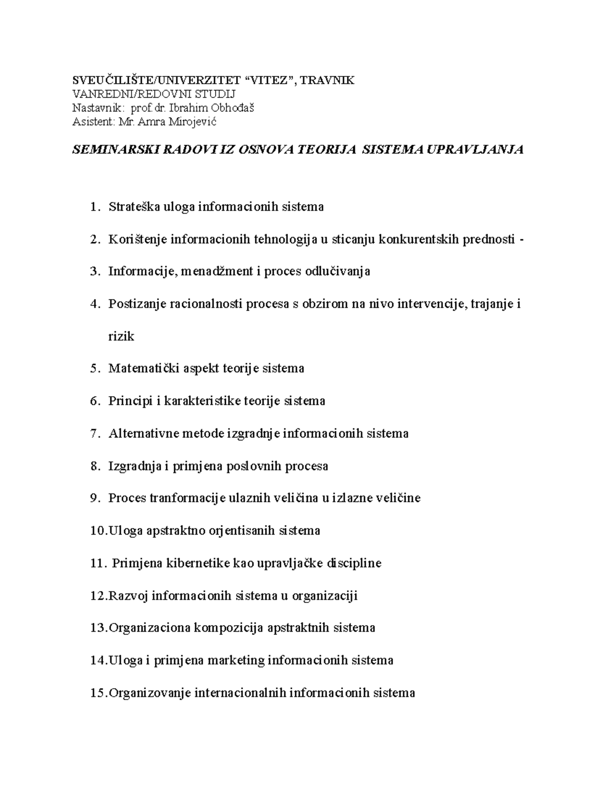 Seminarski Radovi IZ Teorija sistema upravljanja 7883 - SVEUČILIŠTE ...