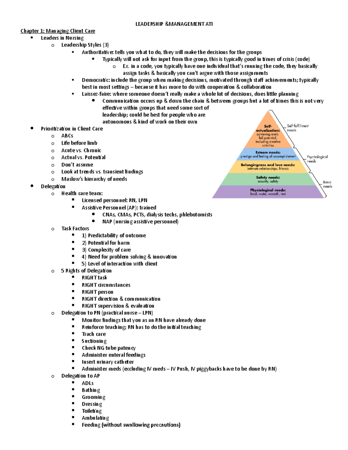 Leadership Management ATI - LEADERSHIP &MANAGEMENT ATI Chapter 1 ...
