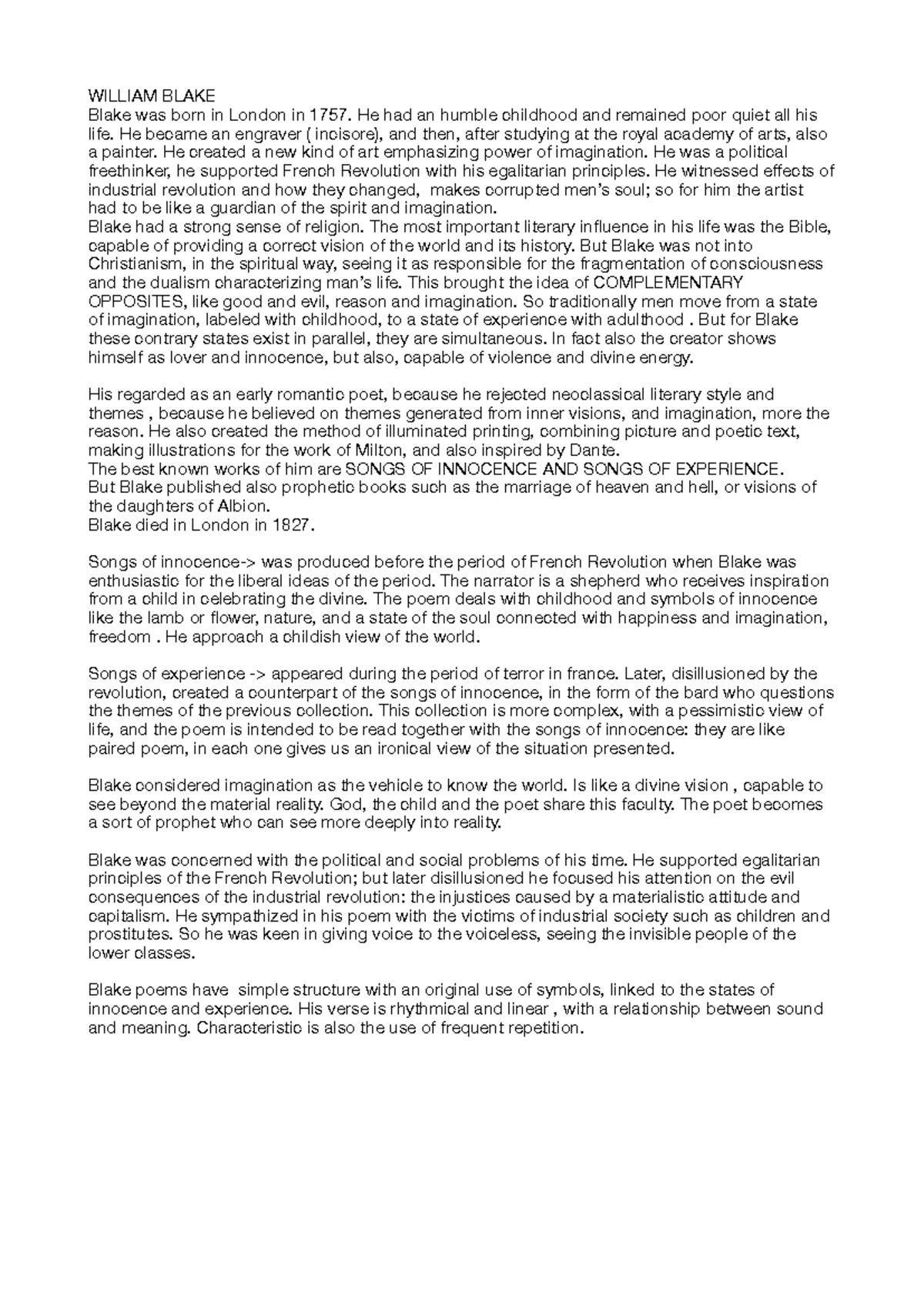 William blake - ...... - WILLIAM BLAKE Blake was born in London in 1757 ...