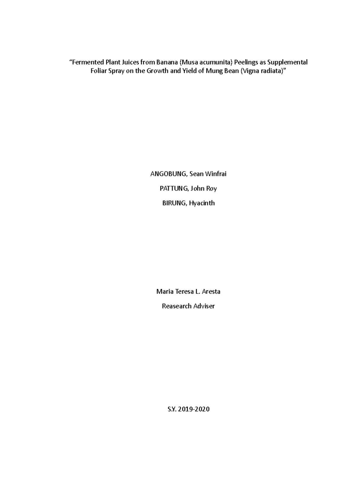 Fermented Plant Juices from Banana - Aresta Reasearch Adviser S. 2019 ...
