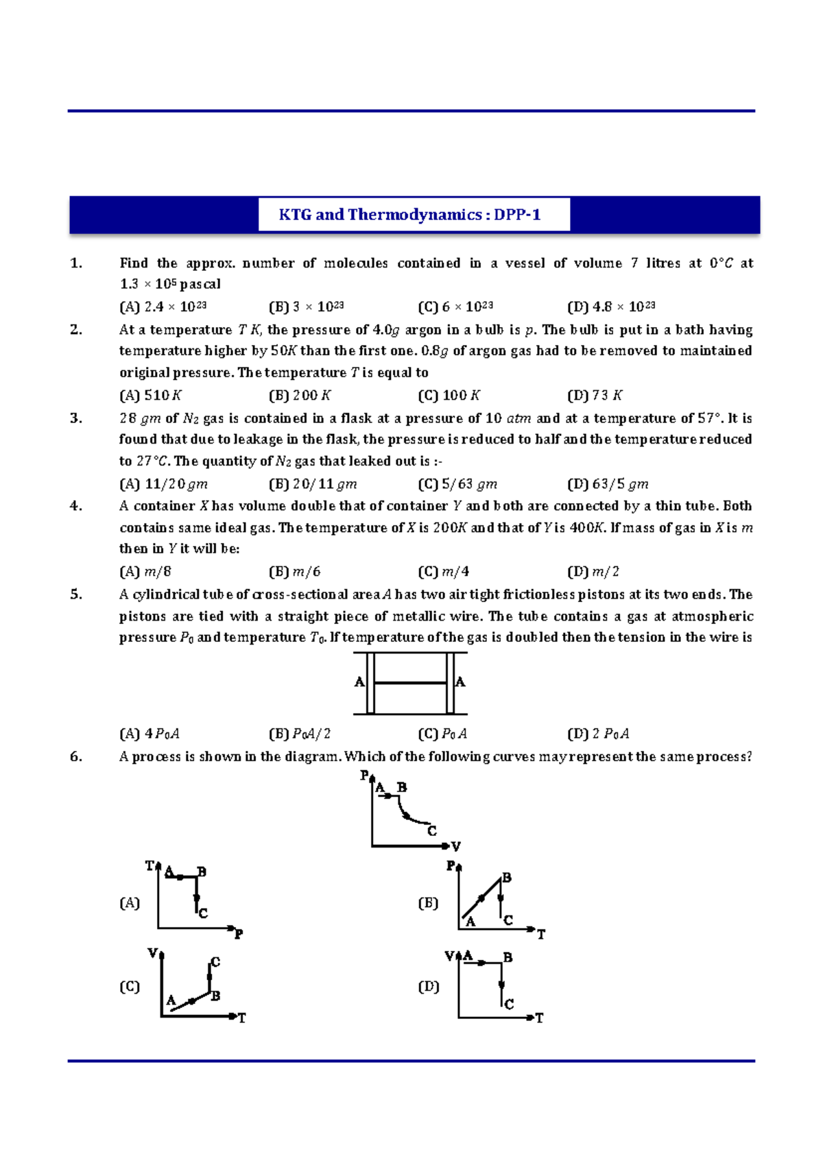 DPP 1 JEE KTG and Thermo - solve - Find the approx. number of molecules contained in a vessel of ...