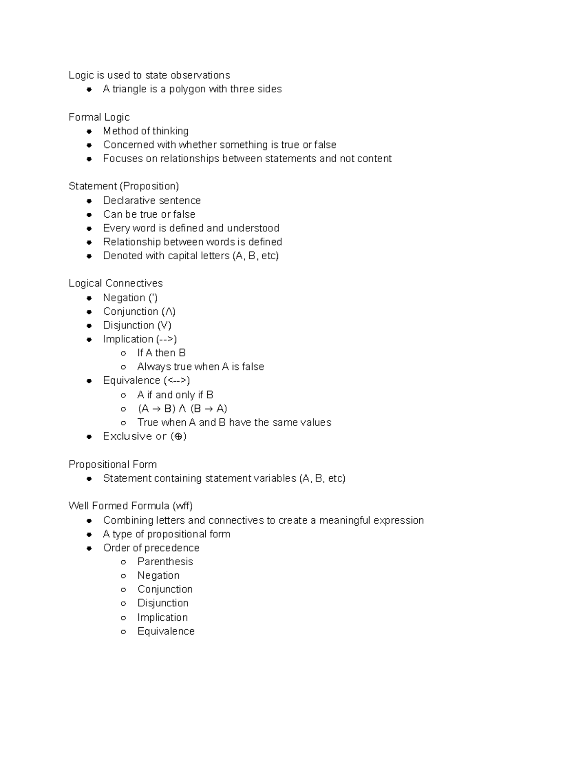 Formal Logic P1 - Logic is used to state observations A triangle is a ...