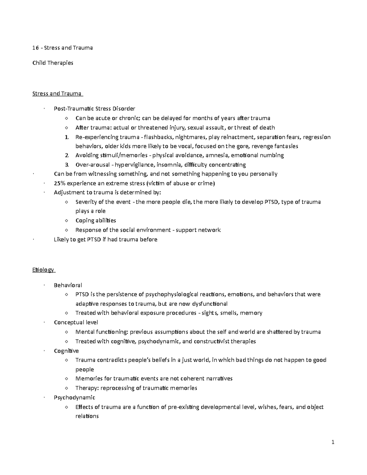 16 - Stress and Trauma - lecture notes - 16 Stress and Trauma Child ...