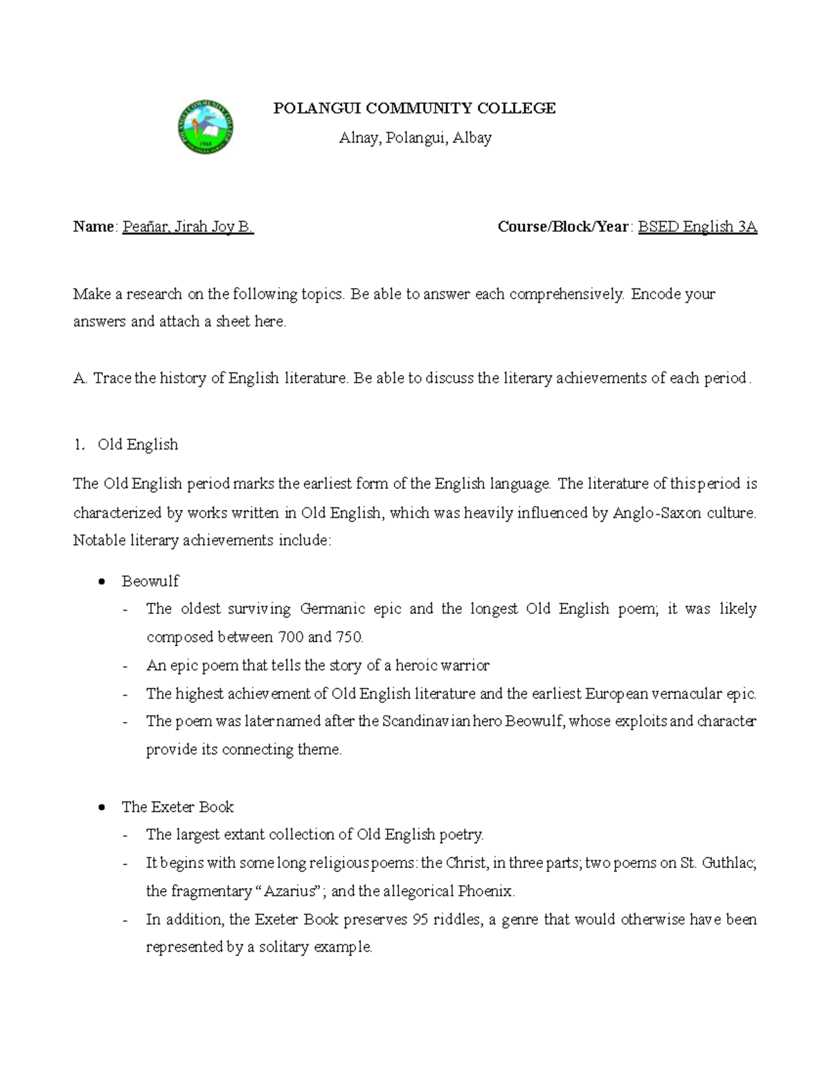 MC LIT 5 - MC LIT 5 - POLANGUI COMMUNITY COLLEGE Alnay, Polangui, Albay ...