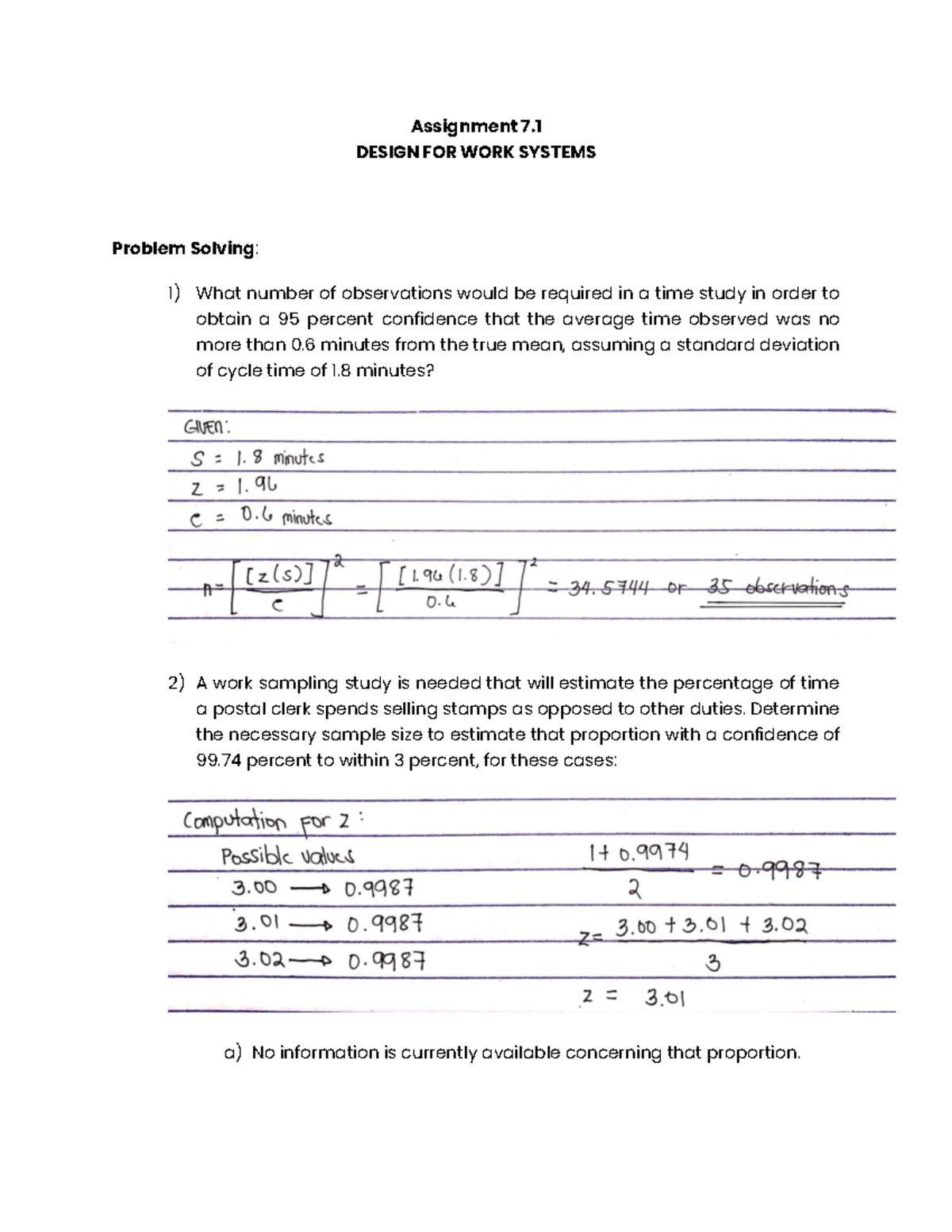 Design FOR WORK Systems Assignment - Assignment 7. DESIGN FOR WORK ...