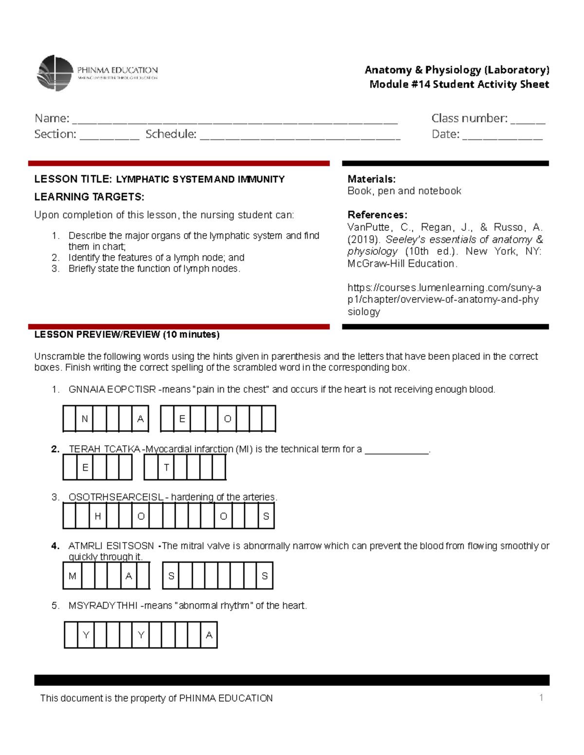 SAS 14 ( Lymphatic System).docx - Module #14 Student Activity Sheet ...