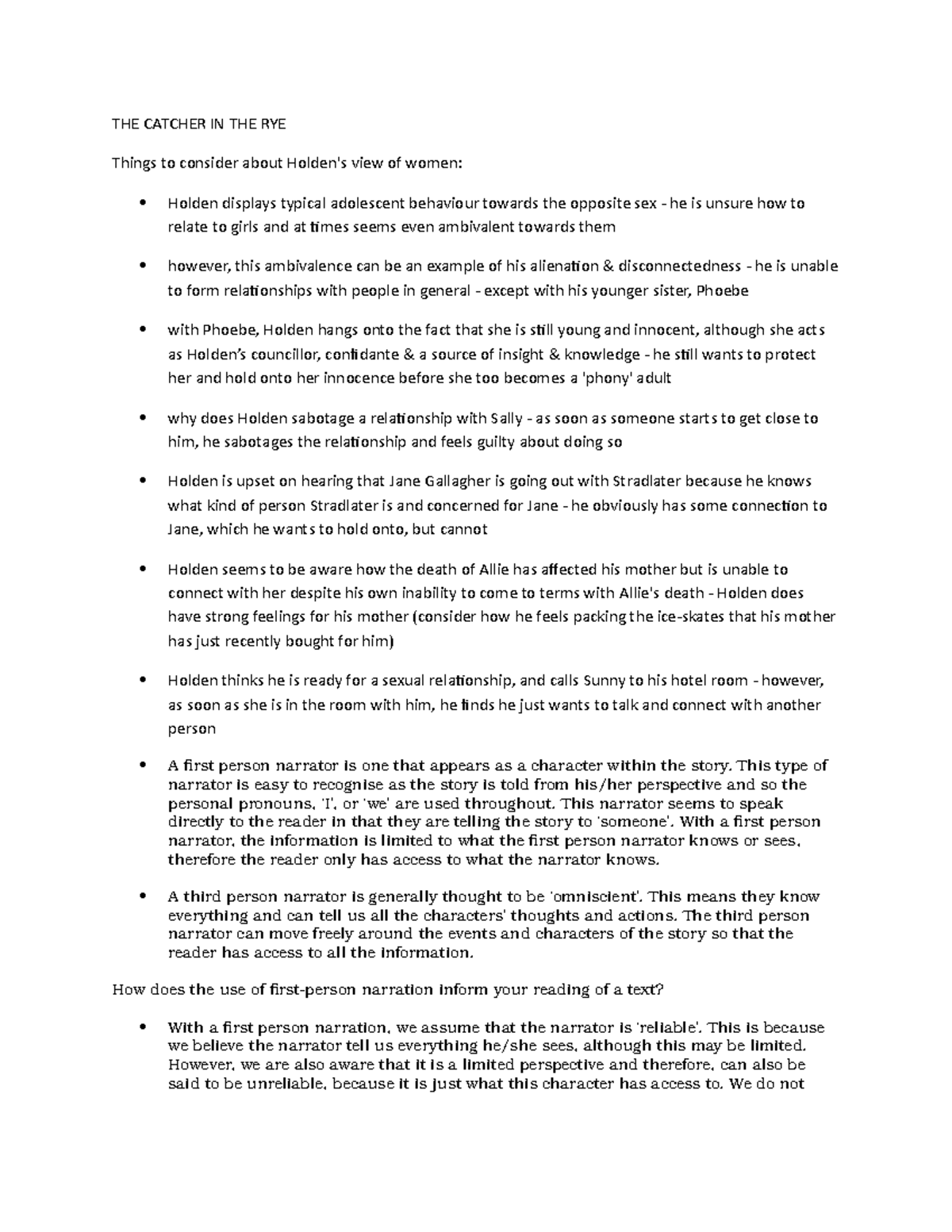 THE Catcher IN THE RYE - THE CATCHER IN THE RYE Things to consider ...