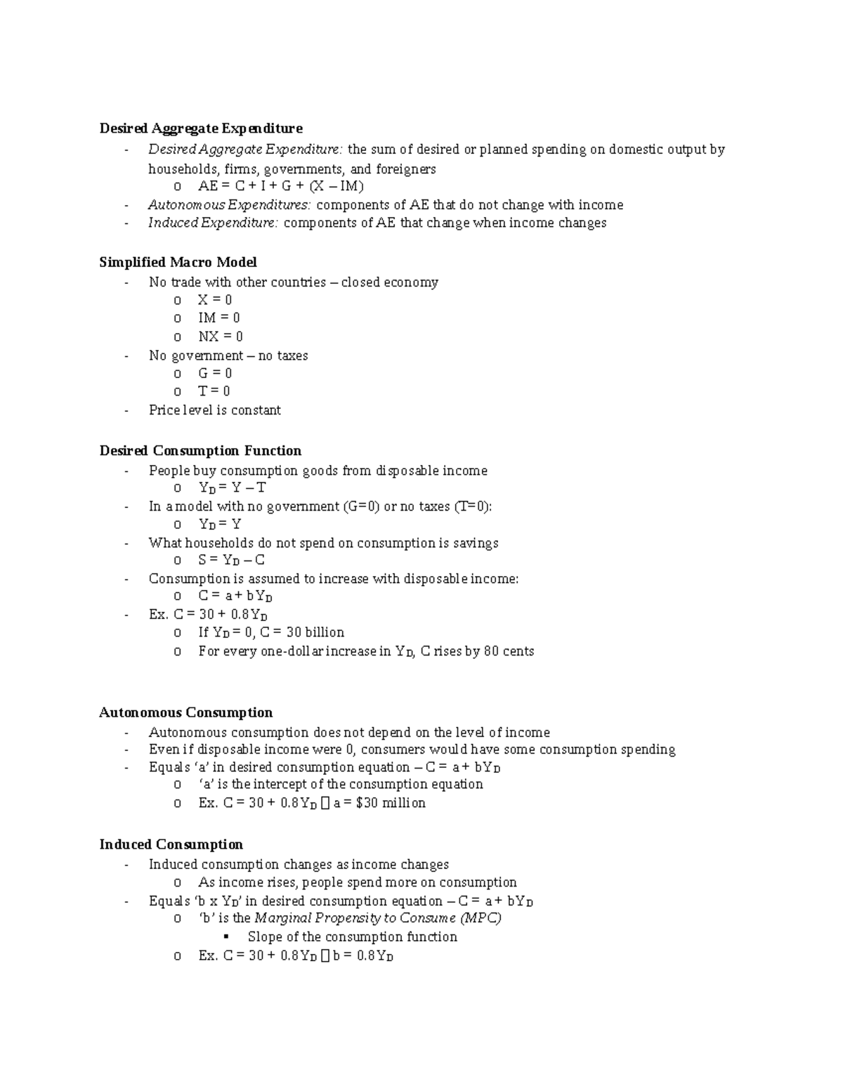 Econ final exam review notes -2 - Desired Aggregate Expenditure ...