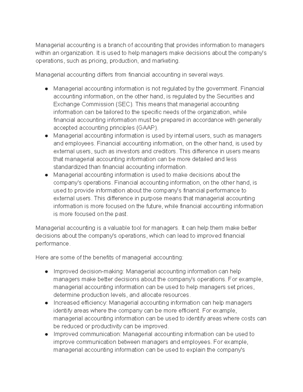 Lecture 19 Managerial Accounting - Managerial accounting is a branch of ...