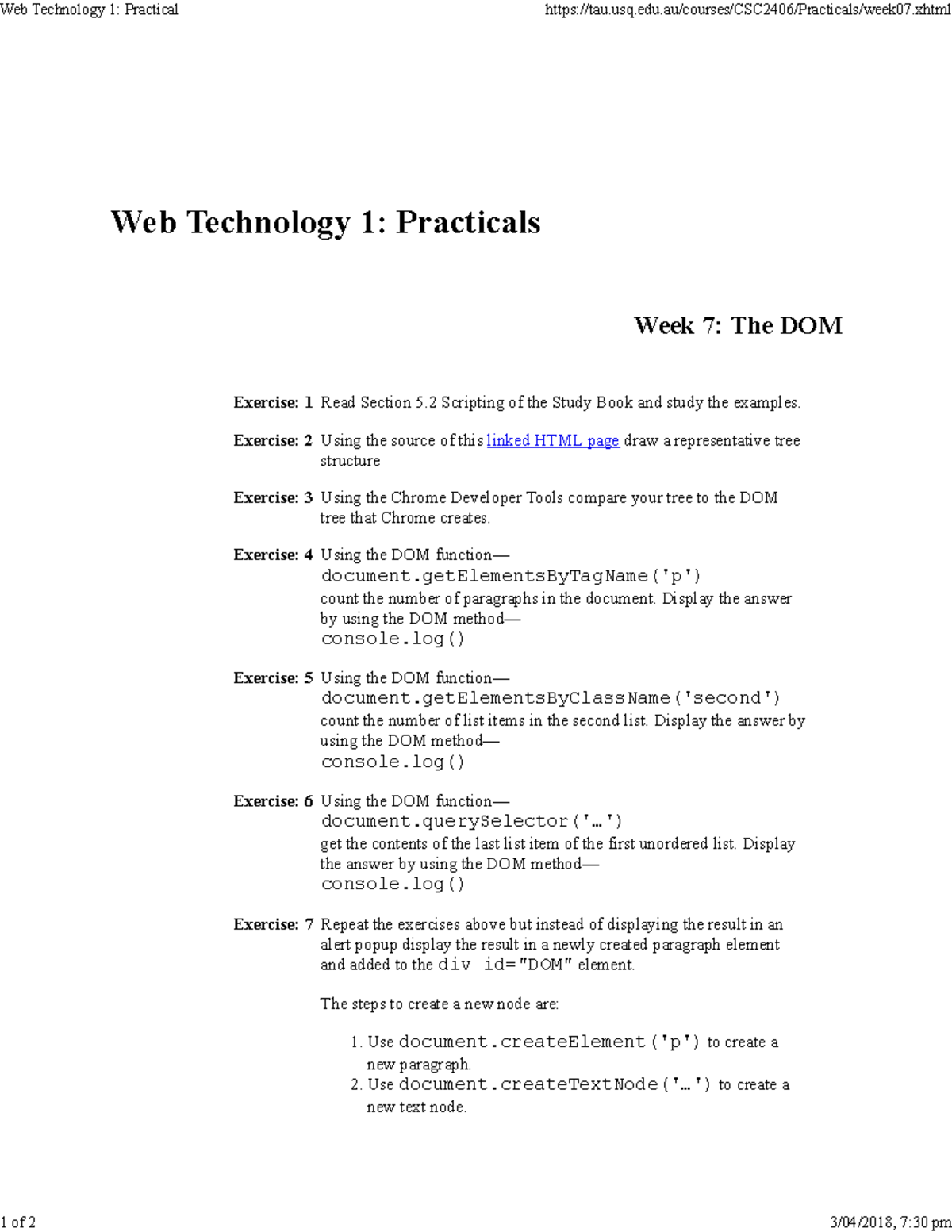 Pratical - Week 7 - Practical Exercises - Web Technology 1: Practical 1 ...
