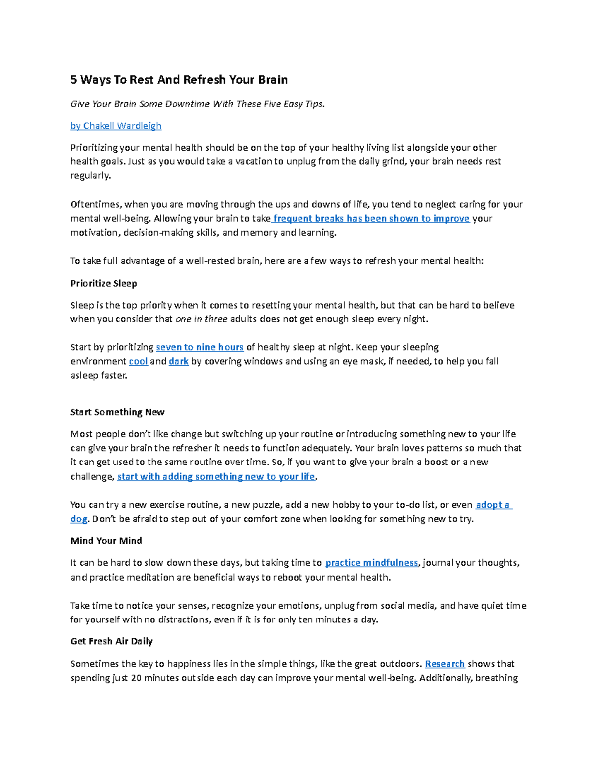 health summary and future notes - 5 Ways To Rest And Refresh Your Brain ...