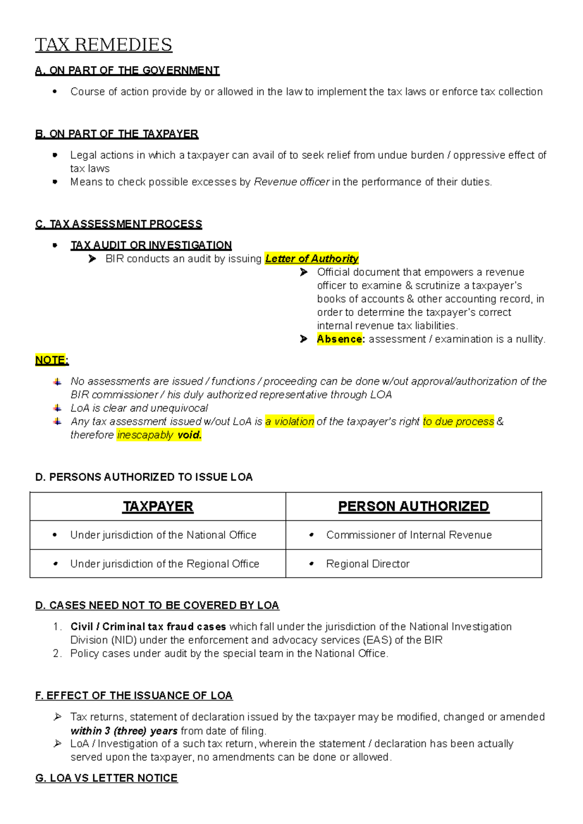 TAX Remedies - TAX REMEDIES A. ON PART OF THE GOVERNMENT Course of ...