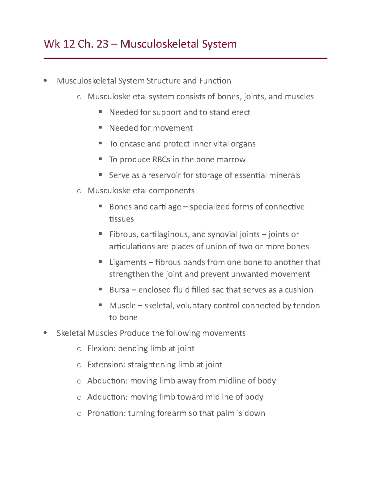 Wk 12 Ch 23 Musculoskeletal - Wk 12 Ch. 23 – Musculoskeletal System ...