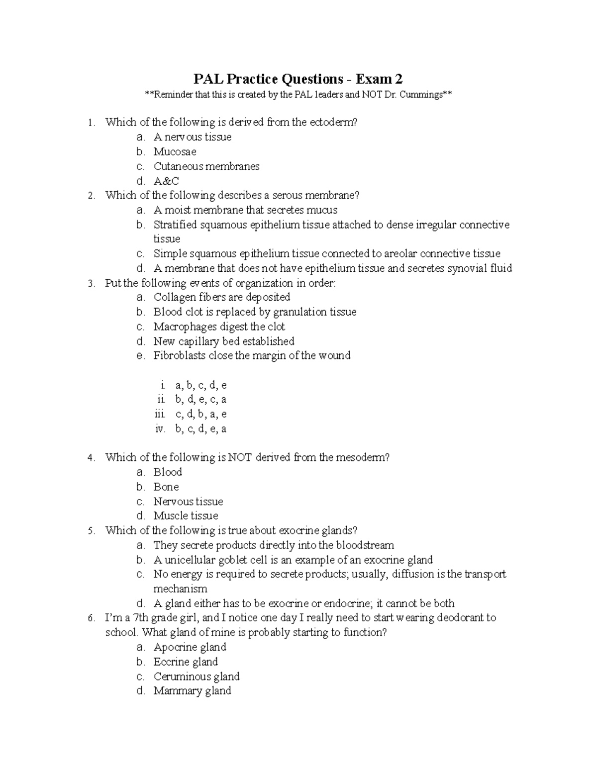 Practice Exam 2-1 - notes - PAL Practice Questions - Exam 2 Reminder ...
