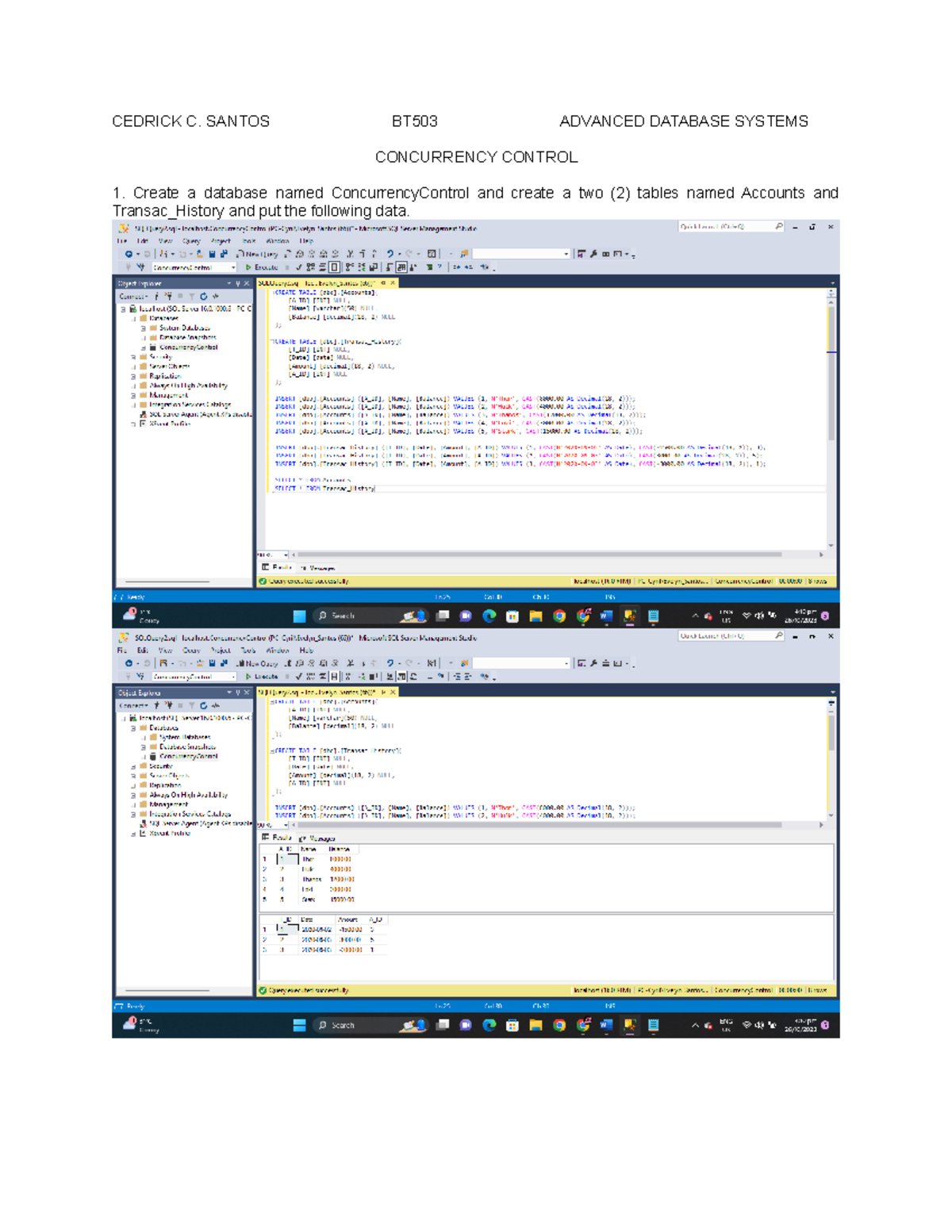 Santos, Cedrick C. - Concurrency Control - CEDRICK C. SANTOS BT503 ADVANCED DATABASE SYSTEMS ...
