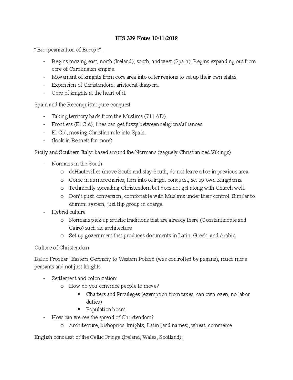 HIS 339 Notes Post-Midterm - HIS 339 Notes of Begins moving east, north ...