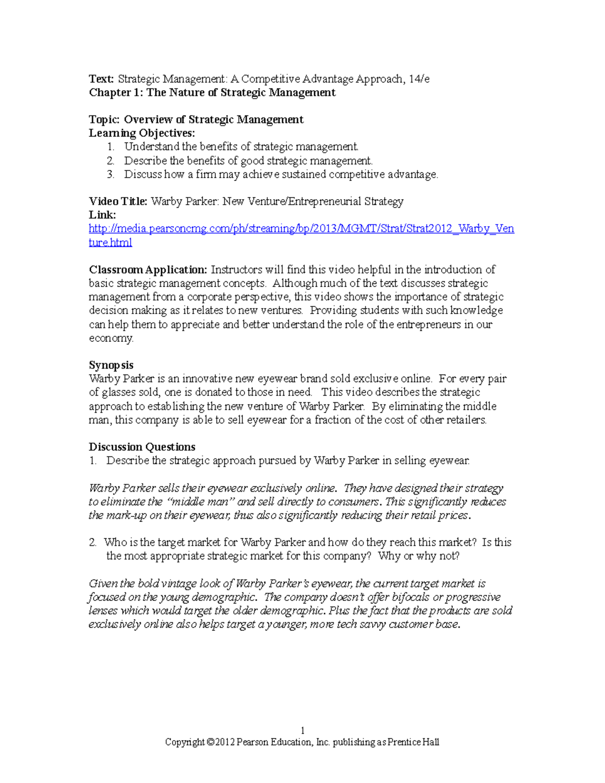 Pdfslide - BA4311 - Text: Strategic Management: A Competitive Advantage Approach, 14/e Chapter 1 ...