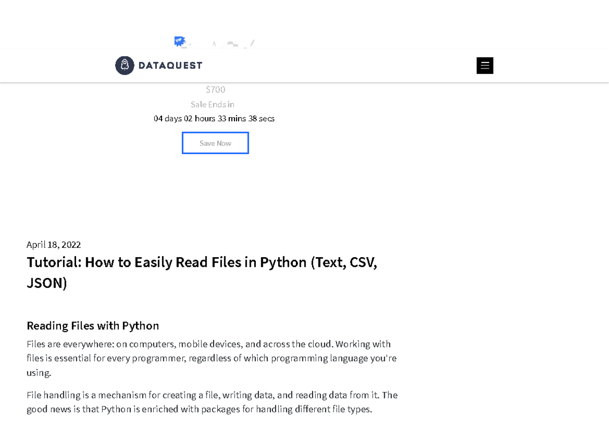 Tutorial How to Easily Read Files in Python (Text, CSV, JSON) - April ...