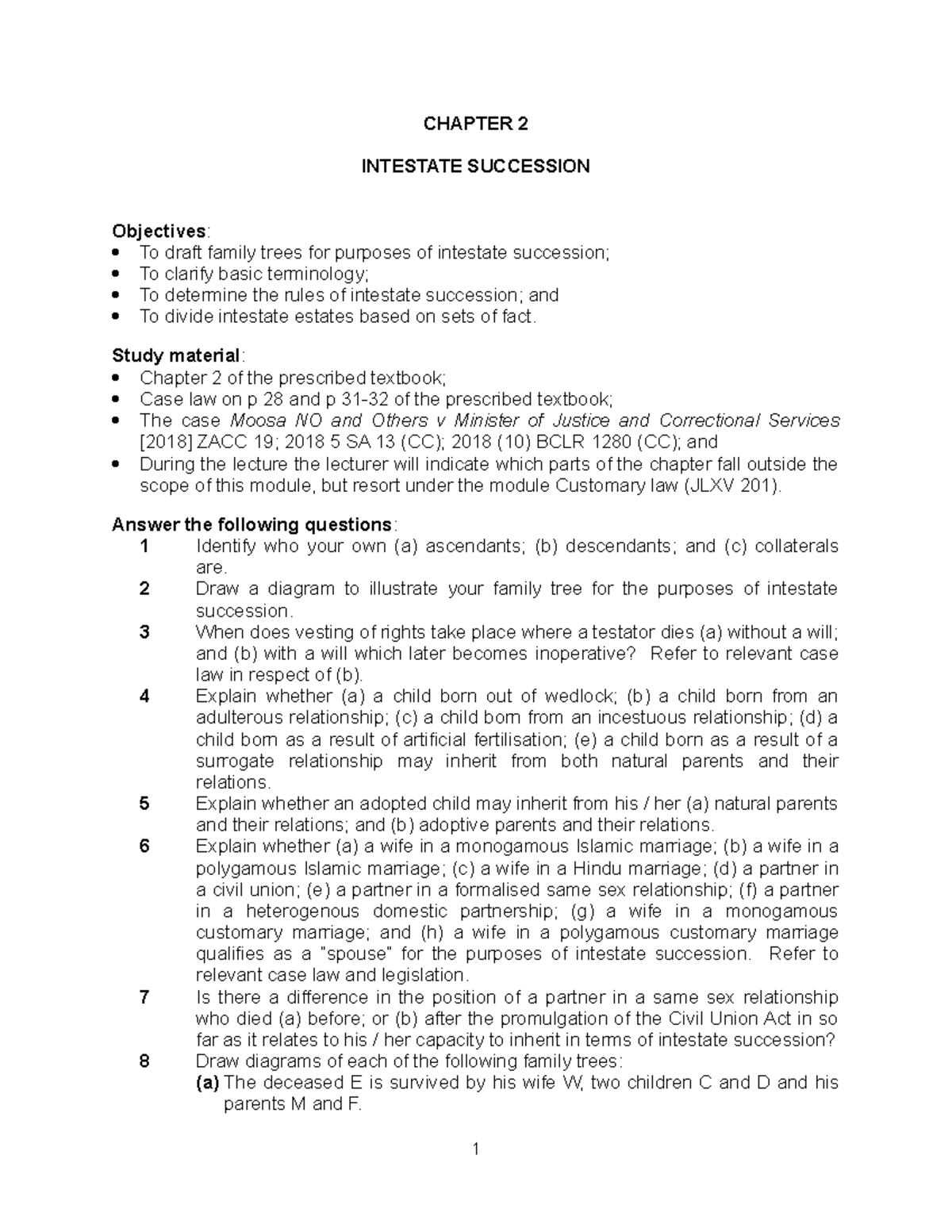 Law of Succession Chapter 2 - CHAPTER 2 INTESTATE SUCCESSION Objectives ...
