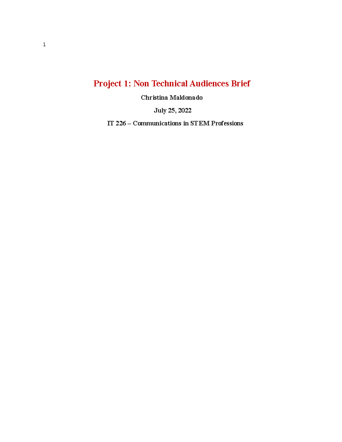 IT226 Project Brief Mod 5 - 1 Project 1: Non Technical Audiences Brief ...