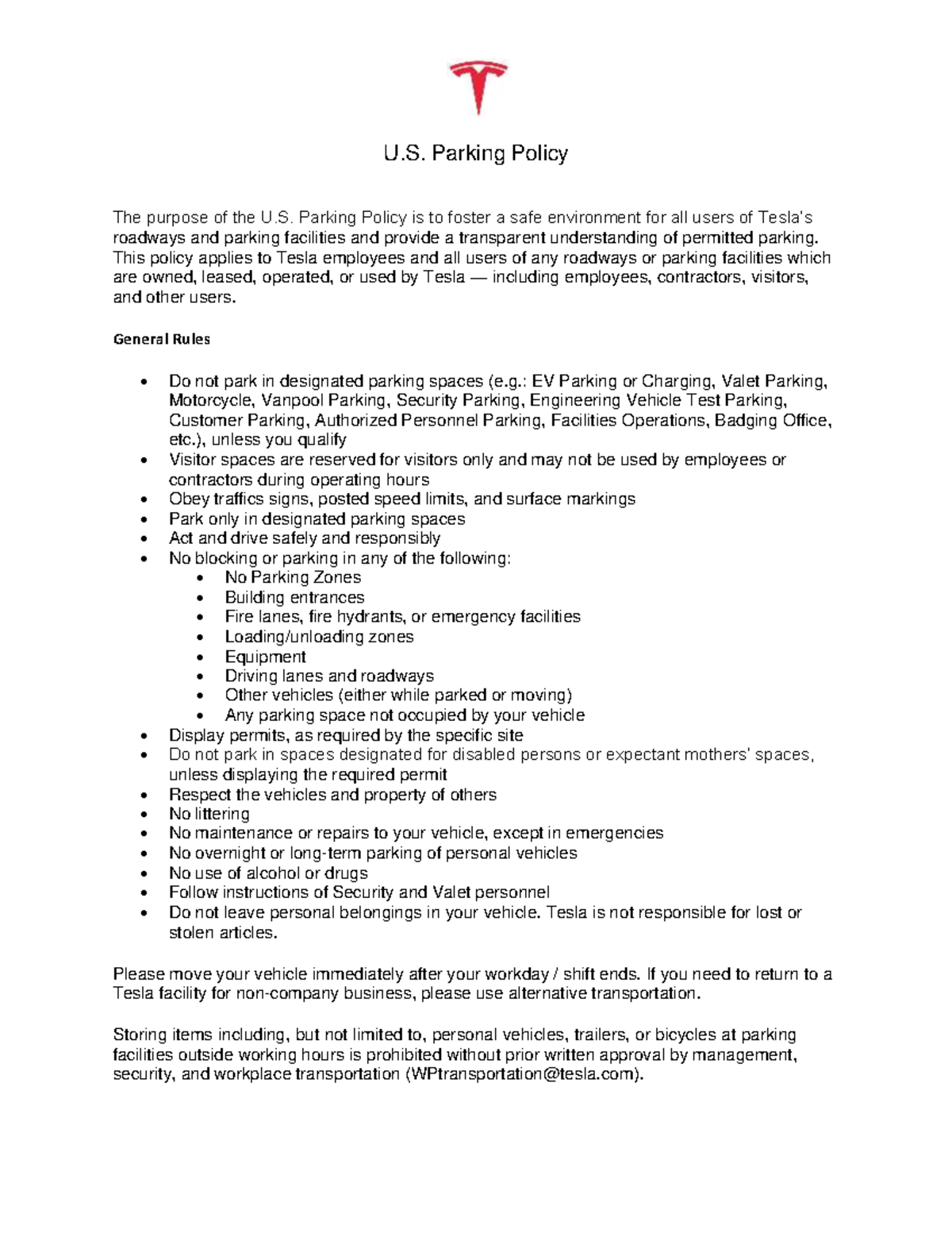 Parking Policy – US Employees - U. Parking Policy The purpose of the U ...