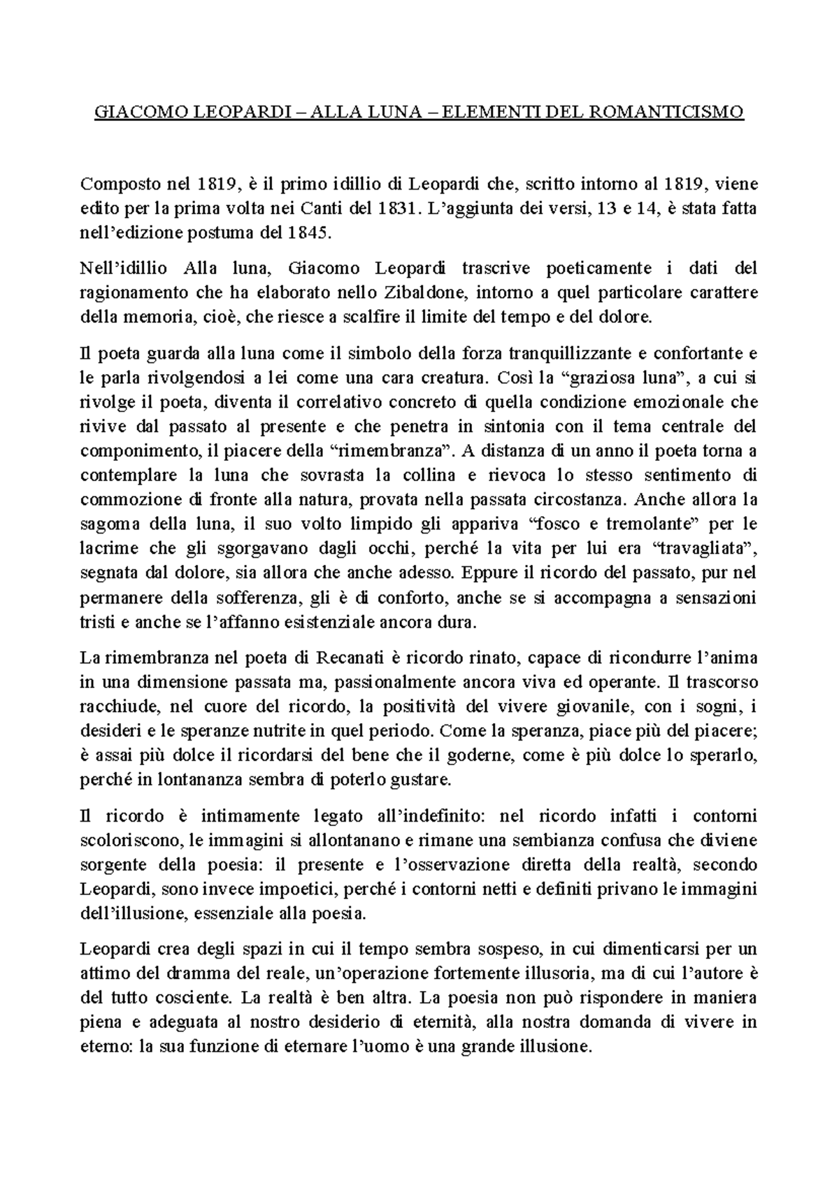 Giacomo Leopardi - ALLA LUNA - Elementi Romantici - GIACOMO LEOPARDI ...