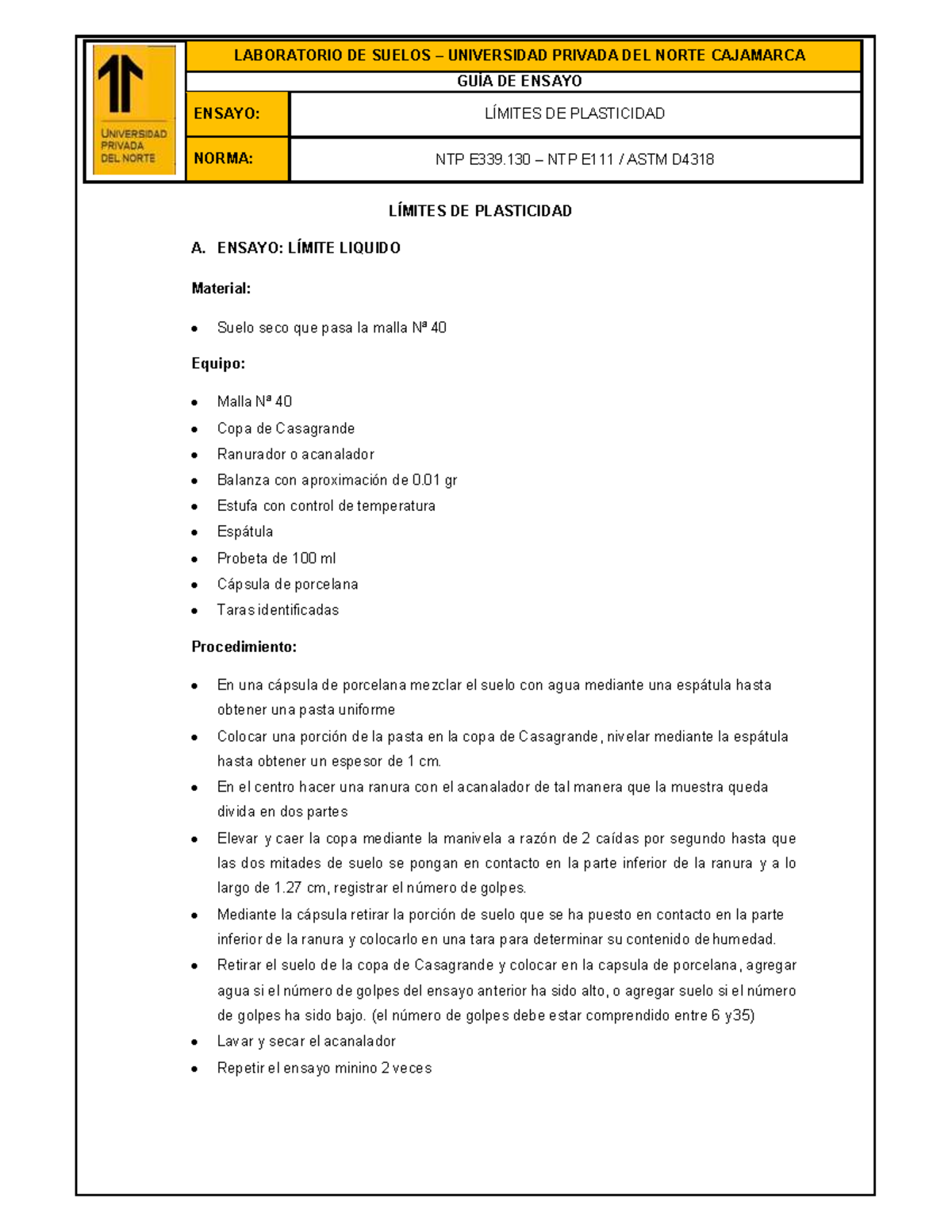 FORMATOS DE ENSAYO - LABORATORIO DE SUELOS – UNIVERSIDAD PRIVADA DEL ...
