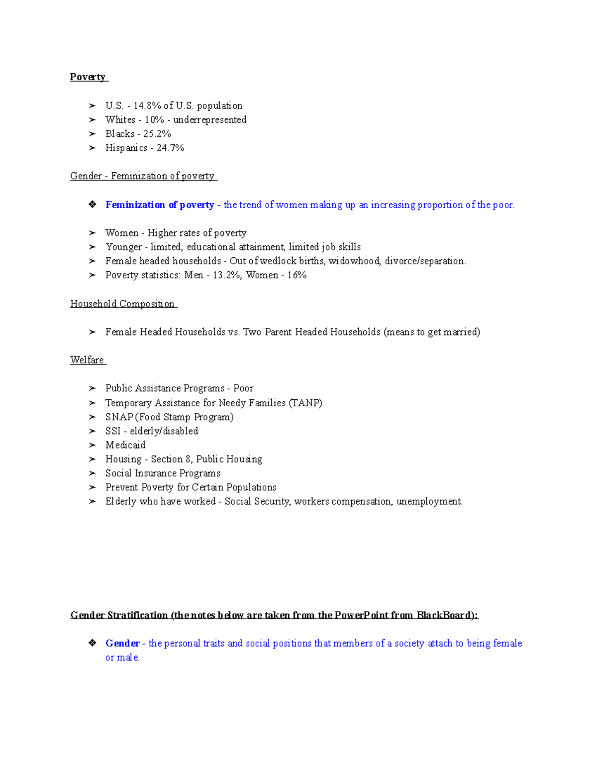 Lecture Notes - Poverty - Poverty U. - 14% of U. population Whites - 10 ...