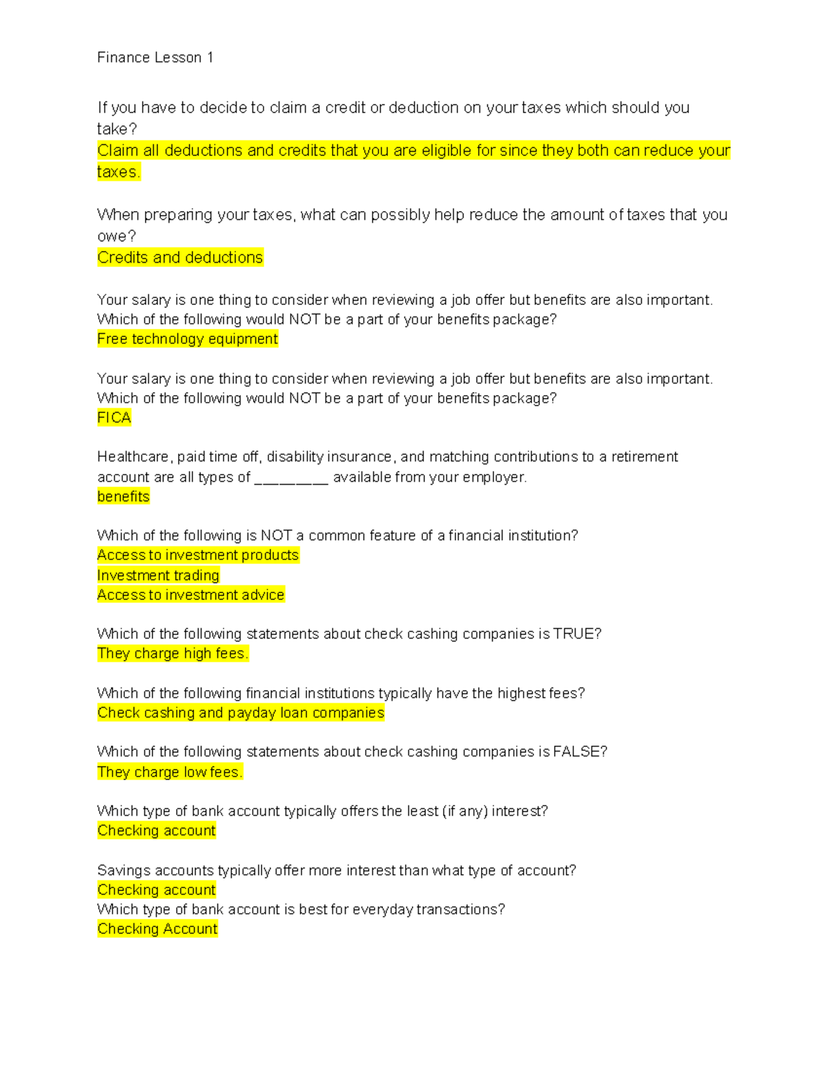 Personal Finance Unit 1 - Finance Lesson 1 If you have to decide to ...