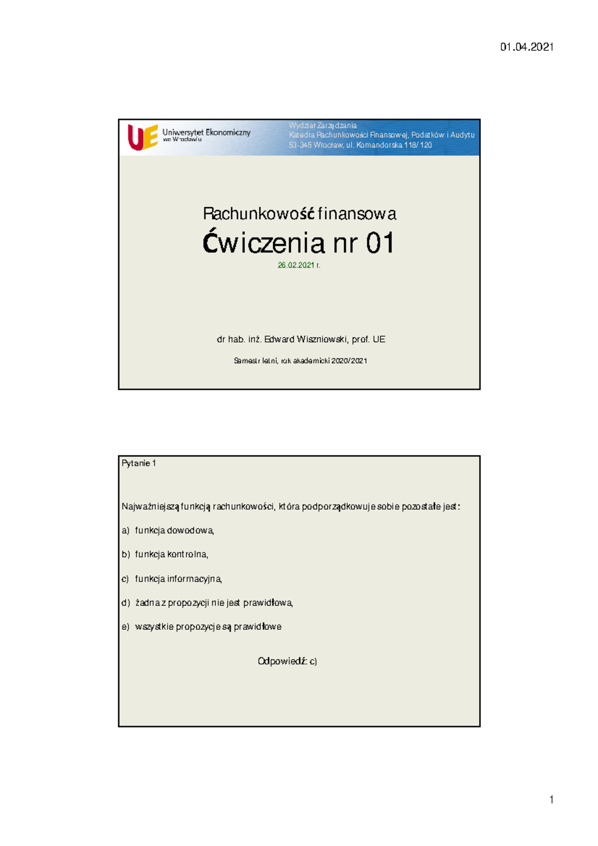 Rachunkowość finansowa ćwiczenia - 1 Rachunkowo śćść finansowaRachunkowo finansowa ĆĆ wiczenia ...