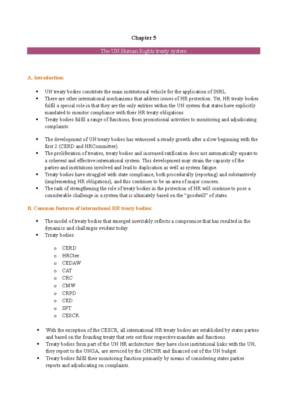 IHRL - Chapter 5 - Chapter 5 The UN Human Rights treaty system A ...