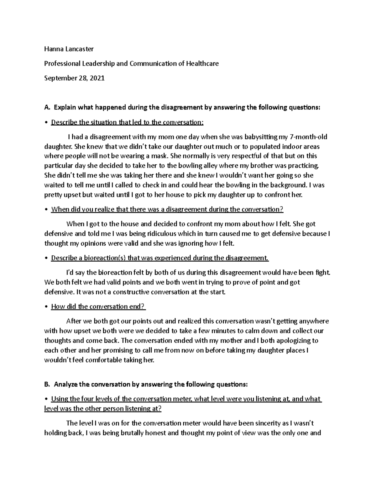 Task 2: Conversation Recap reflection Passed - Hanna Lancaster ...