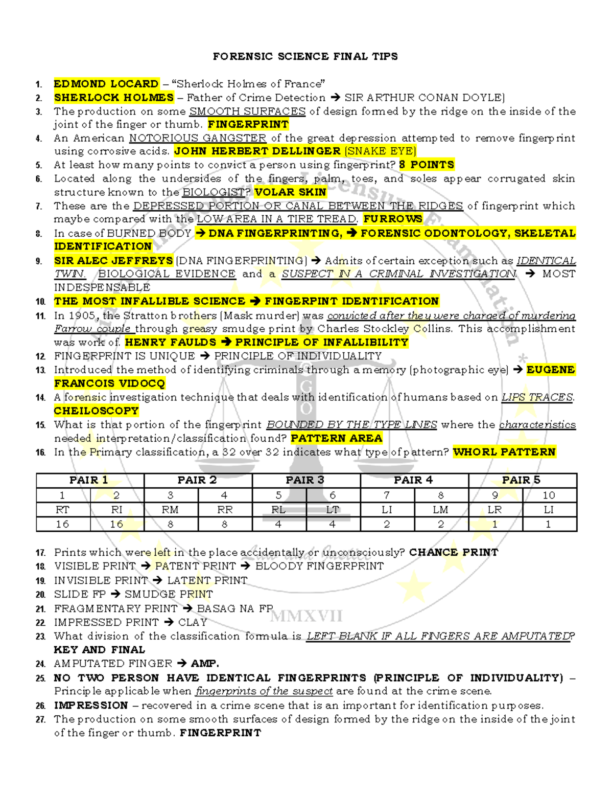 Forensic Science Final TIPS First PART - FORENSIC SCIENCE FINAL TIPS 1 ...