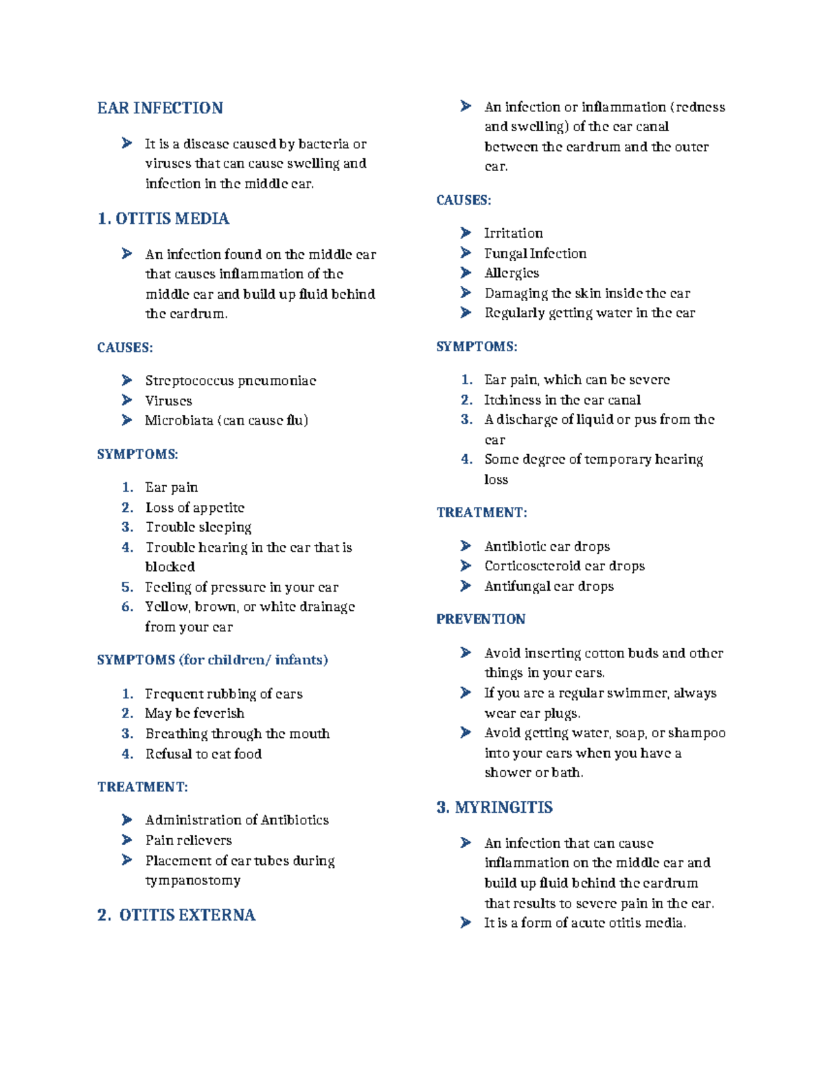 EAR Infection - Summary Bachelor of Science in Nursing - EAR INFECTION ...