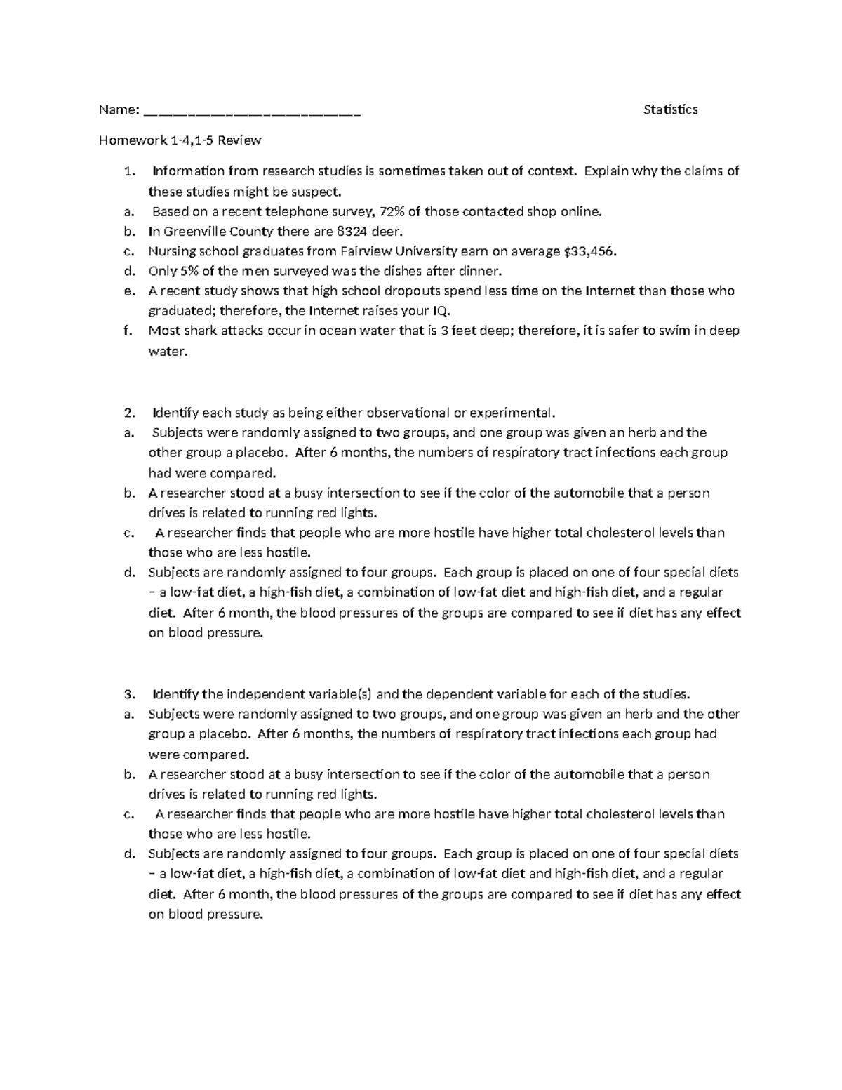 Homework Review 1-4 and1-5 - Name ...