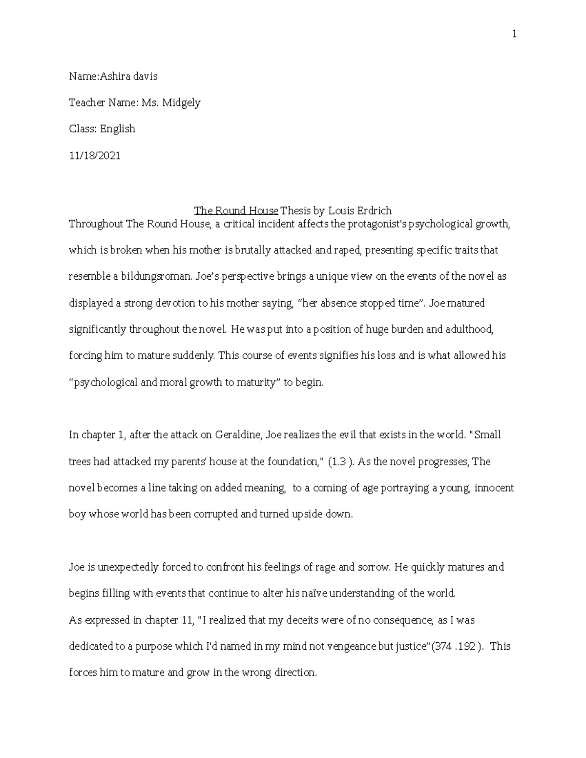 The Round House: A Bildungsroman Journey - Studocu