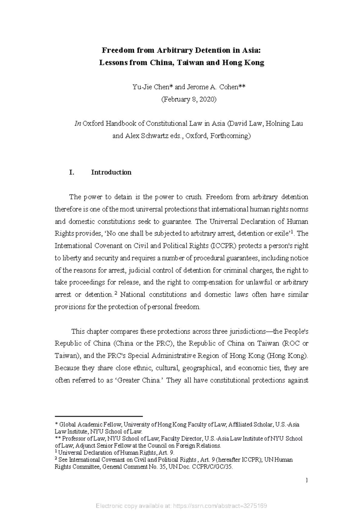 Freedom from Arbitrary Detention in Asia- Lessons from China, Taiwan and Hong Kong - 1 Freedom ...