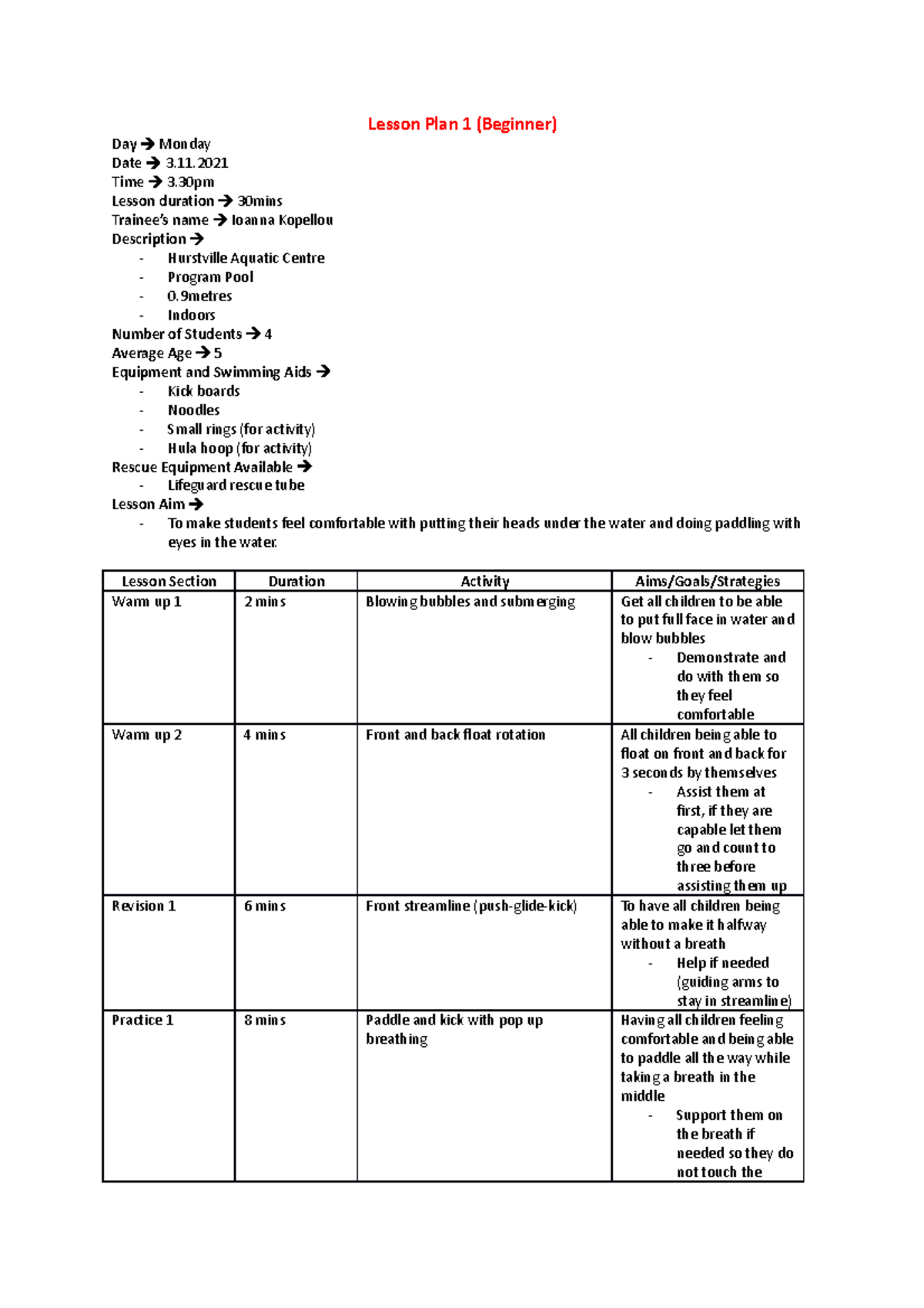 Lesson Plans - Time 3 Lesson duration 30mins Trainee’s name Ioanna ...