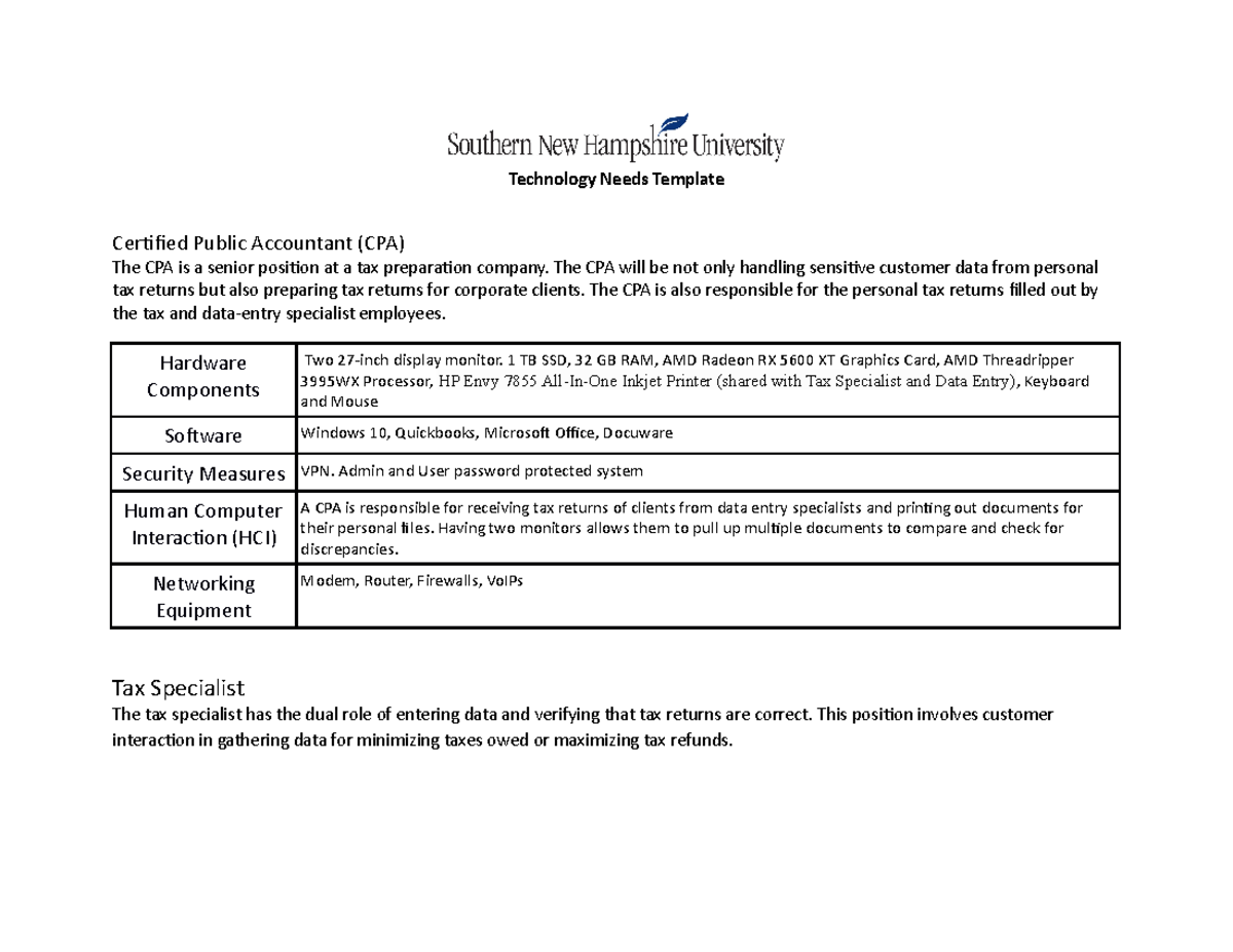 Module 5-2 Project One - Technology Needs Template Certified Public ...