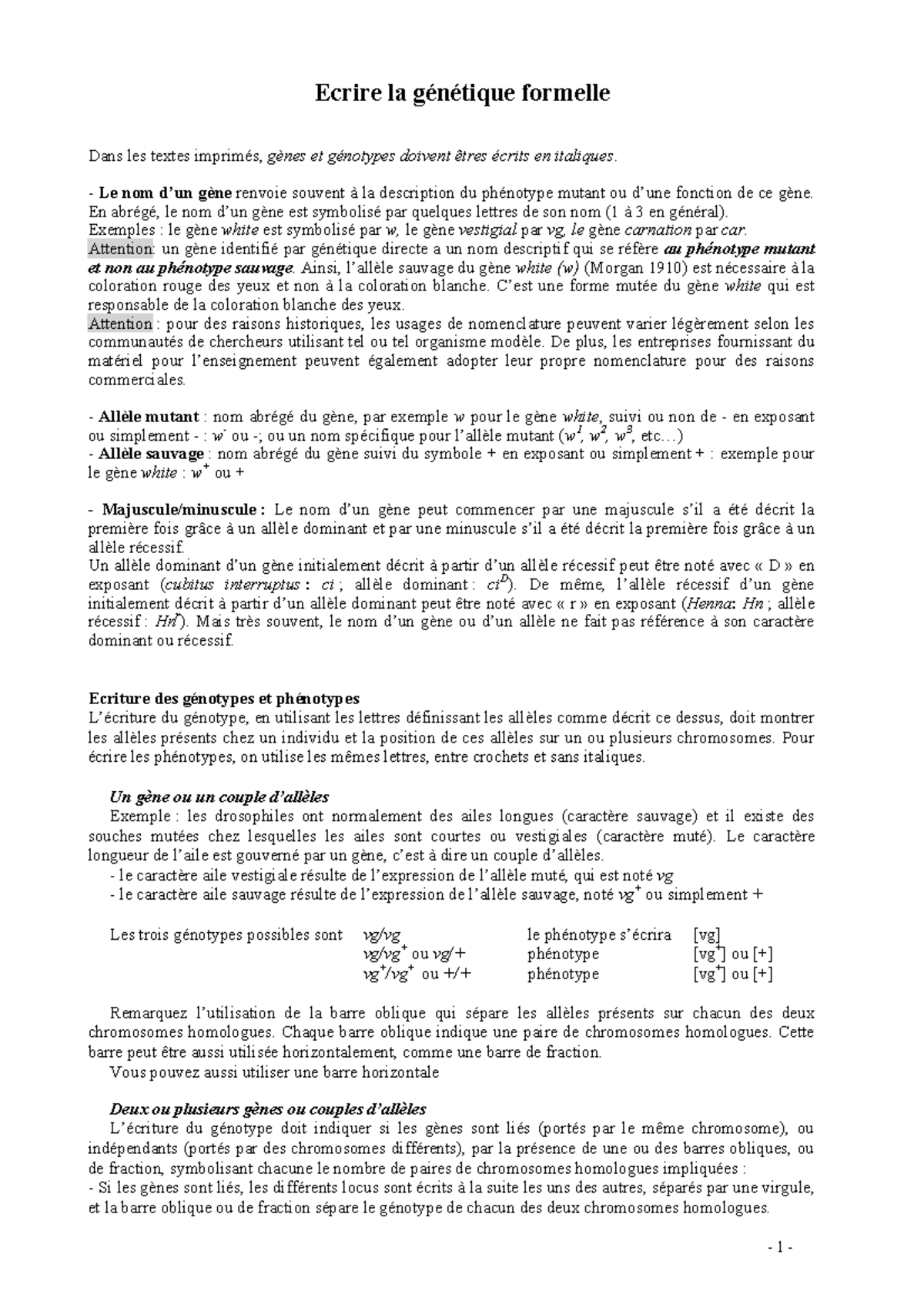 Ecrire la génétique formelle - 1 - Ecrire la génétique formelle Dans ...