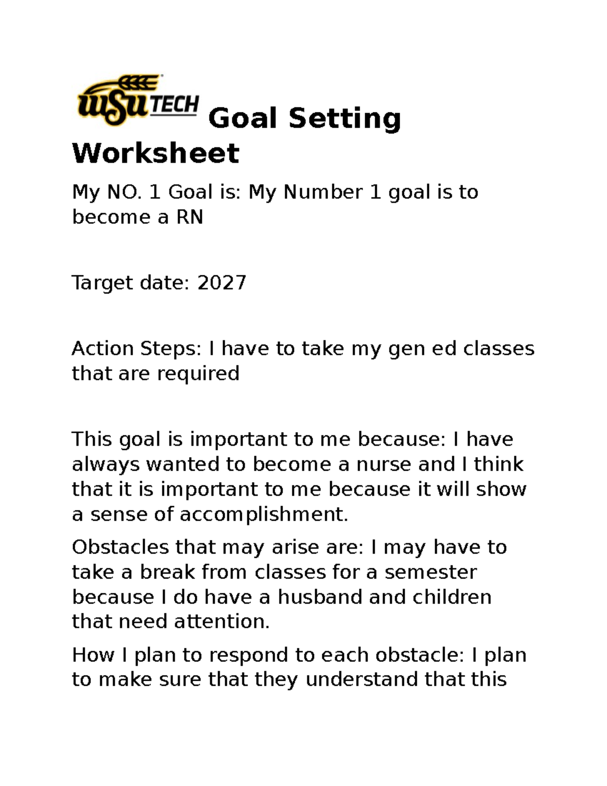 Goalsetting - fdlkjs;alkdfj - Goal Setting Worksheet My NO. 1 Goal is ...