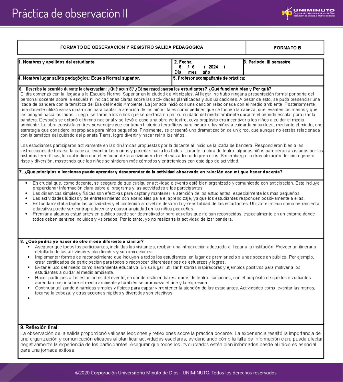FB For Obs Sal ped - FORMATO DE OBSERVACIÓN Y REGISTRO SALIDA ...