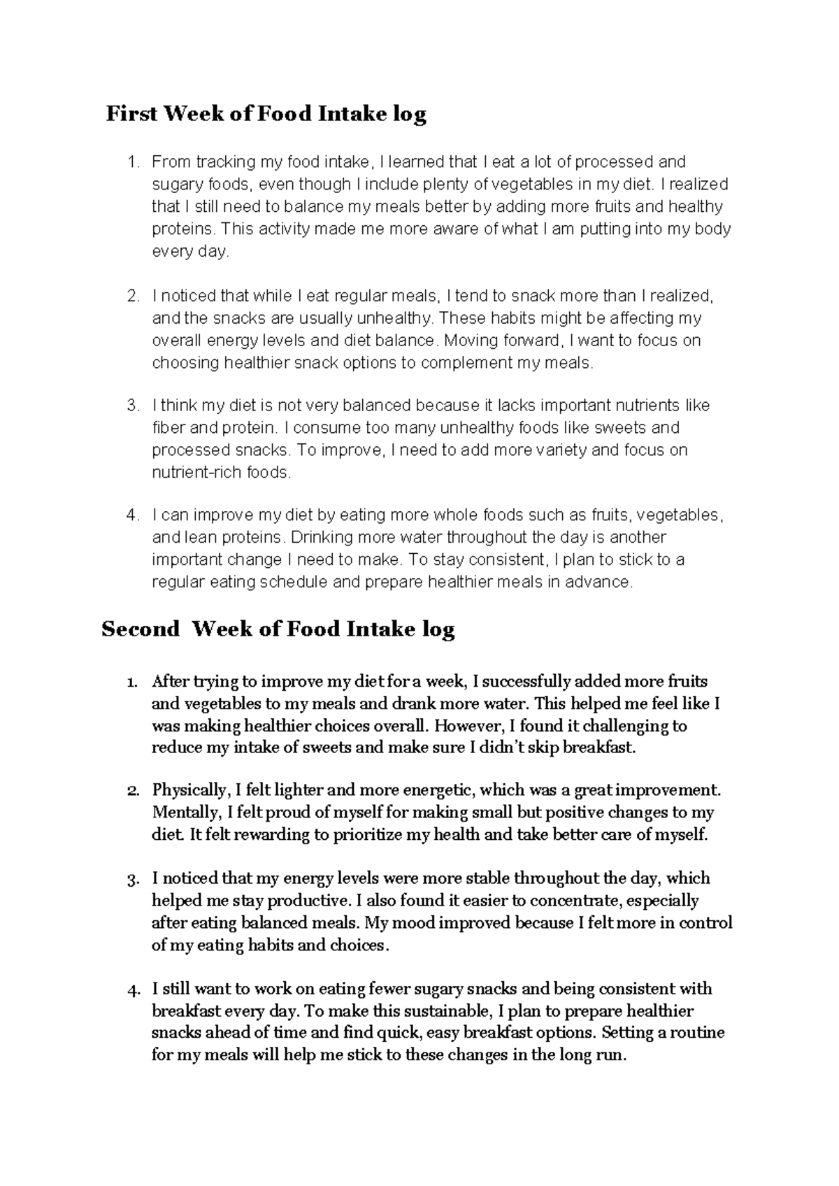 Pathfit - aaa - First Week of Food Intake log 1. From tracking my food ...