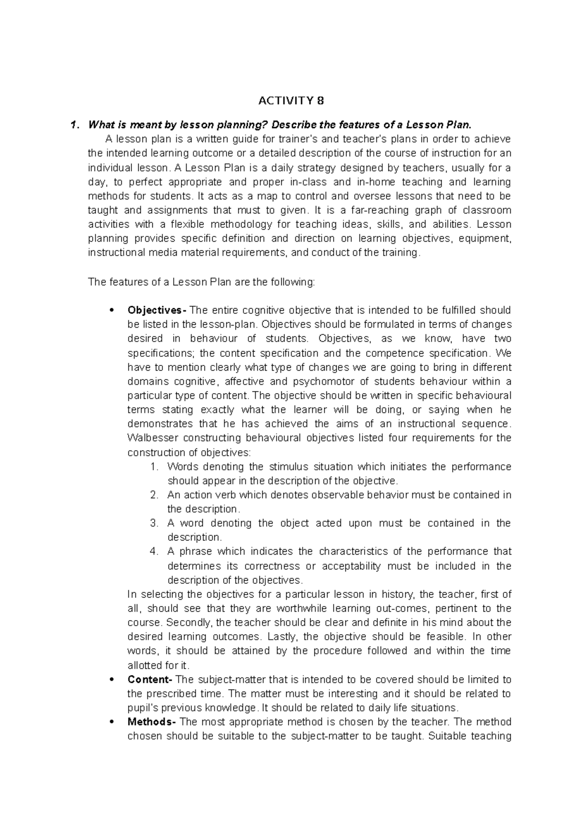 What is a lesson plan - For educational purposes only - ACTIVITY 8 1 ...