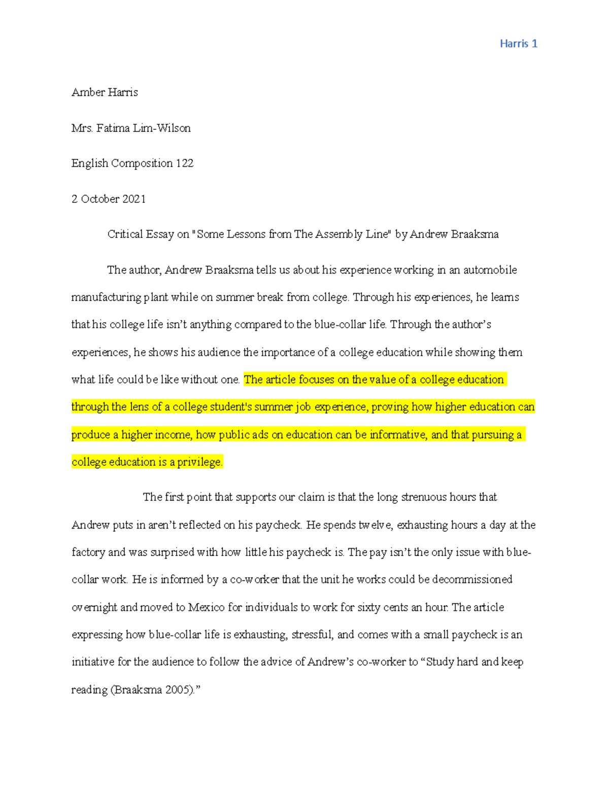 5-4Rough Draft 2 - Amber Harris Mrs. Fatima Lim-Wilson English ...