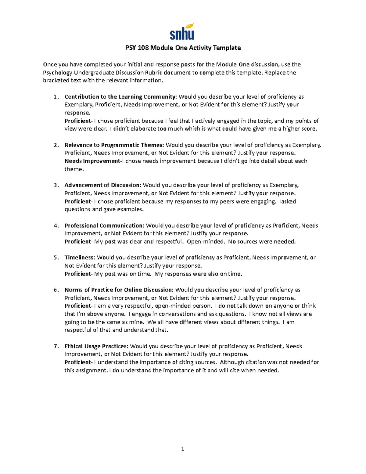 Module 1 Activity - PSY 108 Module One Activity Template Once you have ...