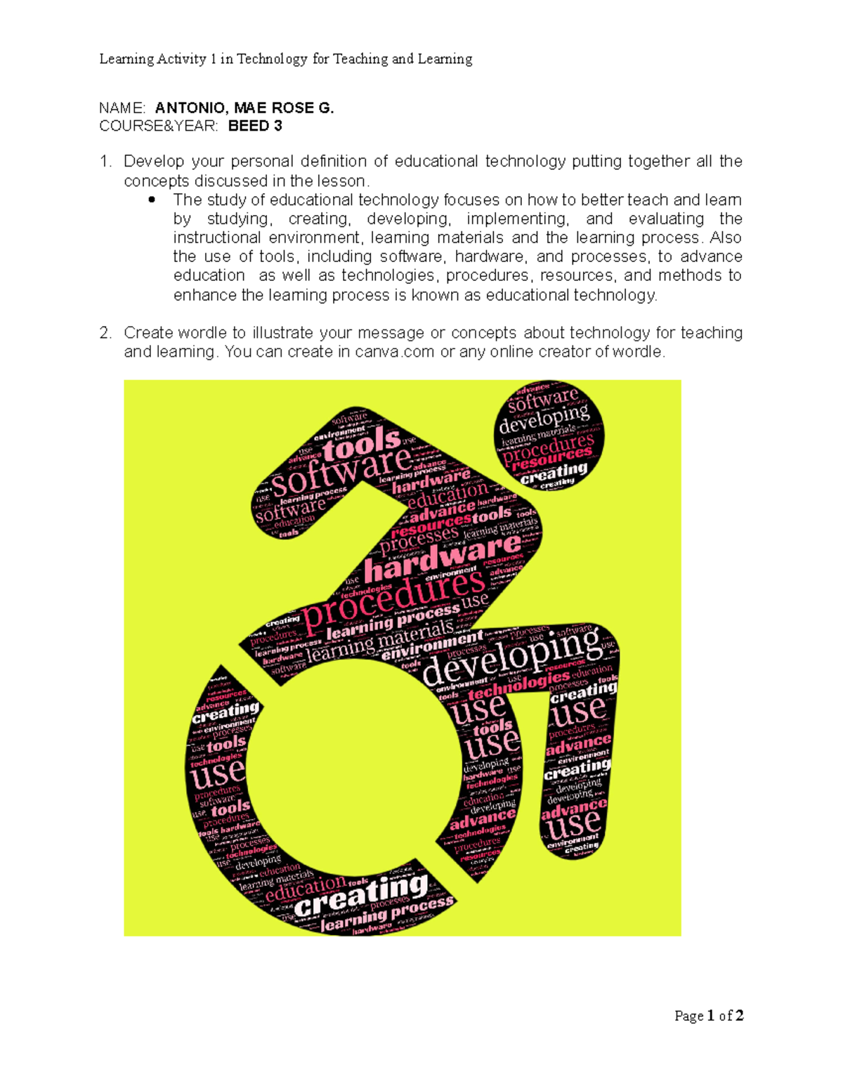 Technology In Education Wordle